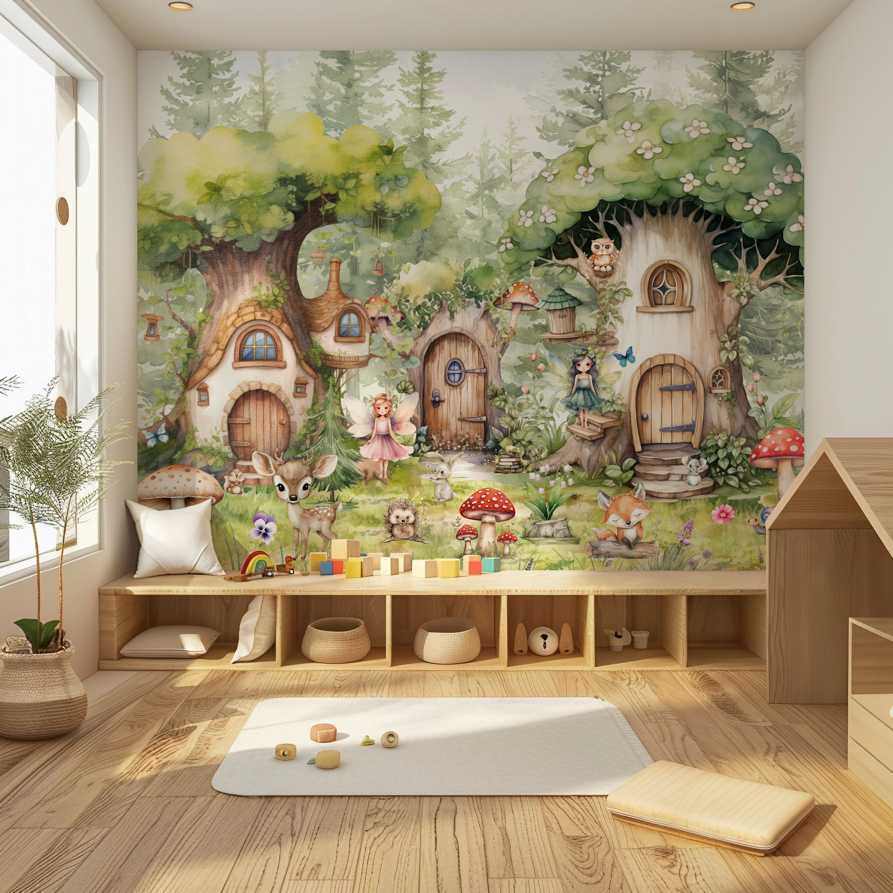 Magical Fairy Wall Mural - Whimsical Forest Fairy Wallpaper Nursery ...