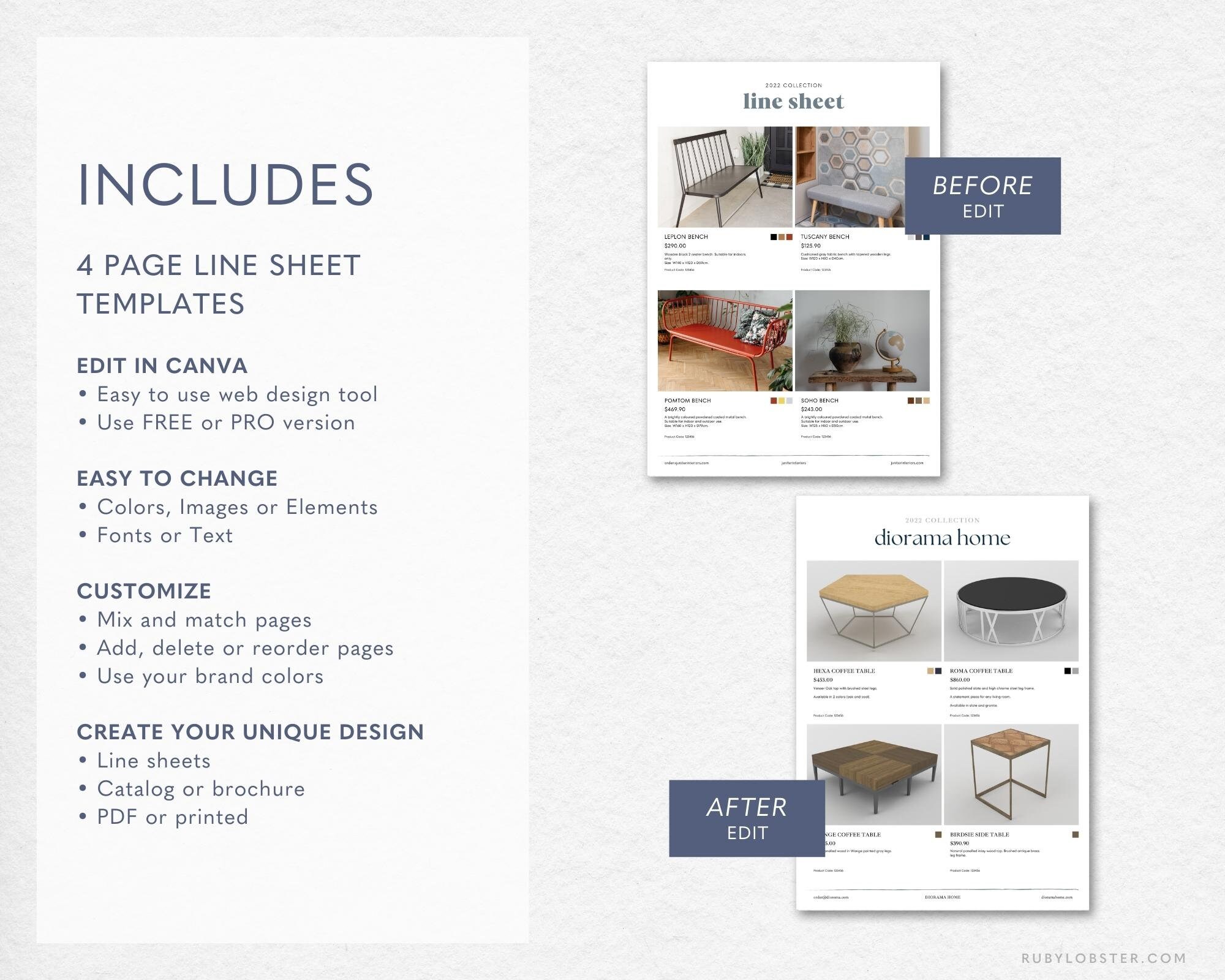 Line Sheet Template Bundle, Wholesale Price Sheet, Canva Price List ...