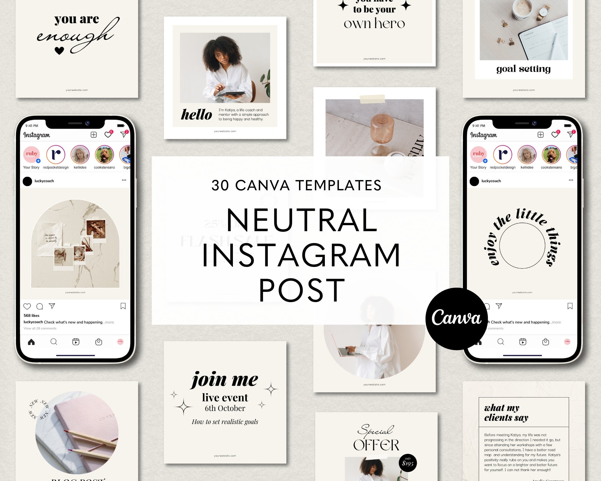 Neutral Instagram Post Templates, Minimalist Template, Social Media ...