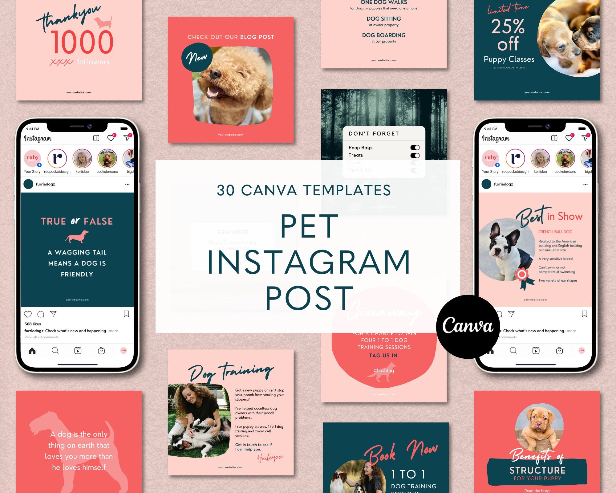 Pets Instagram Template, Instagram Dog Template, Pet Business Instagram ...