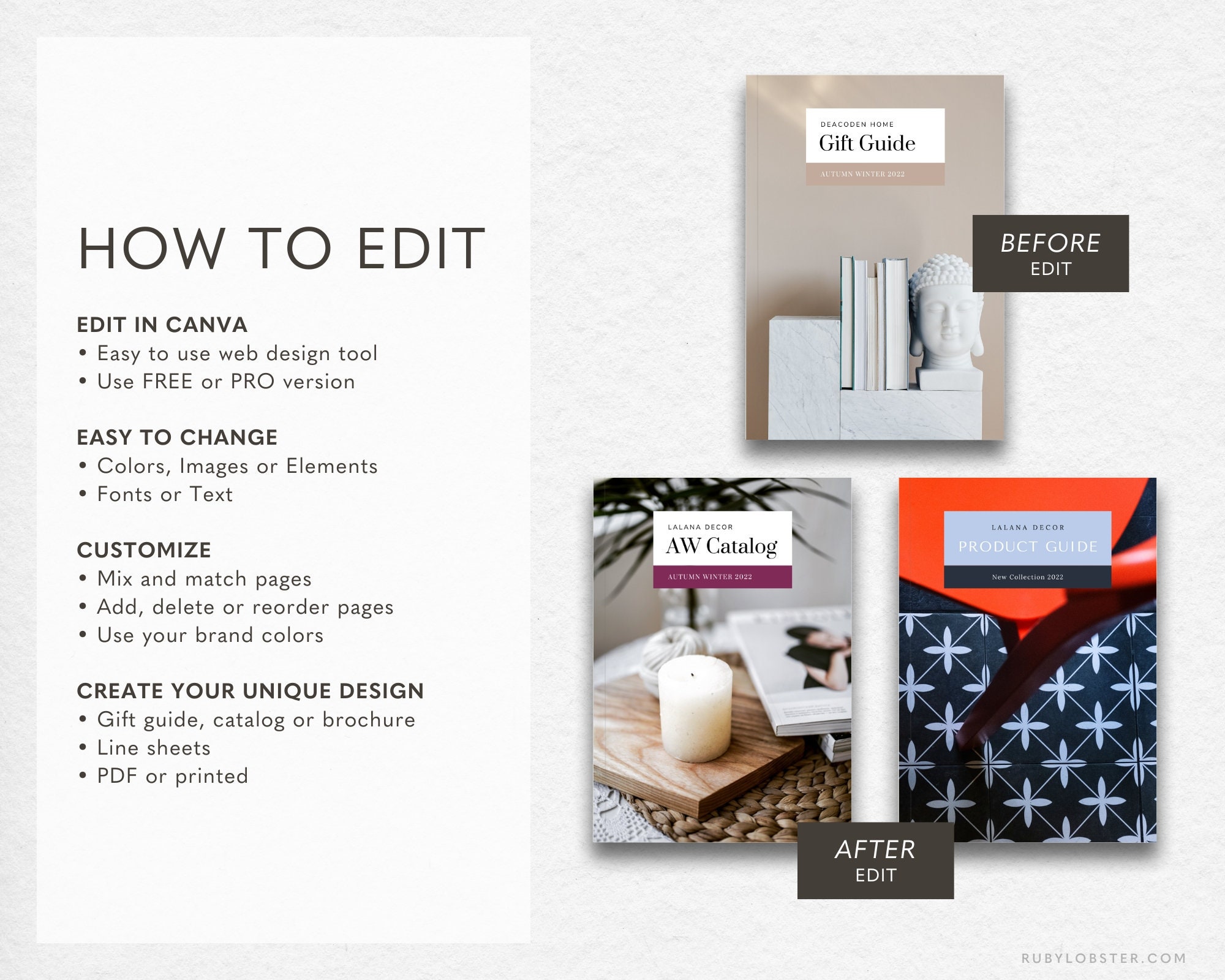 Gift Guide Template, Product Catalog, Canva Gift Guide, Lookbook ...