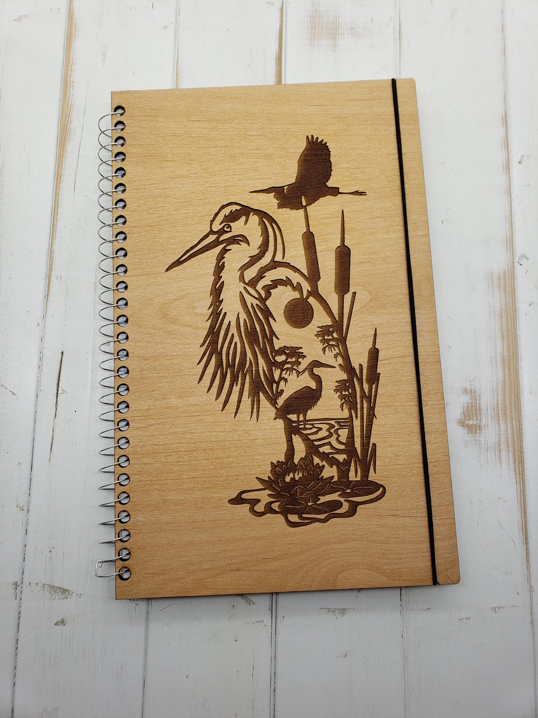 Laser Engraved Blue Heron Wood Journal – Left-hand Friendly - Etsy
