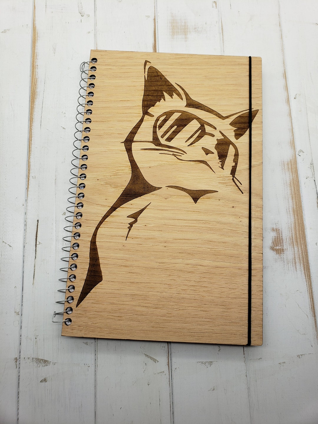 Laser Engraved Cat in Shades Wood Journal – Left-hand Friendly - Etsy
