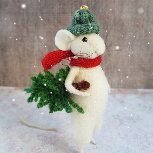 Christmas Mouse Needle Felted Animal Felted Ornament Xmas Gift | Etsy