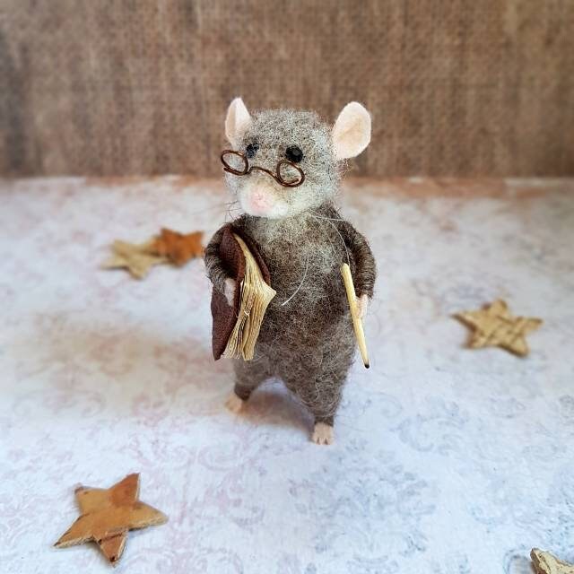 Whimsical felted mice with book Needle felted mouse with | Etsy