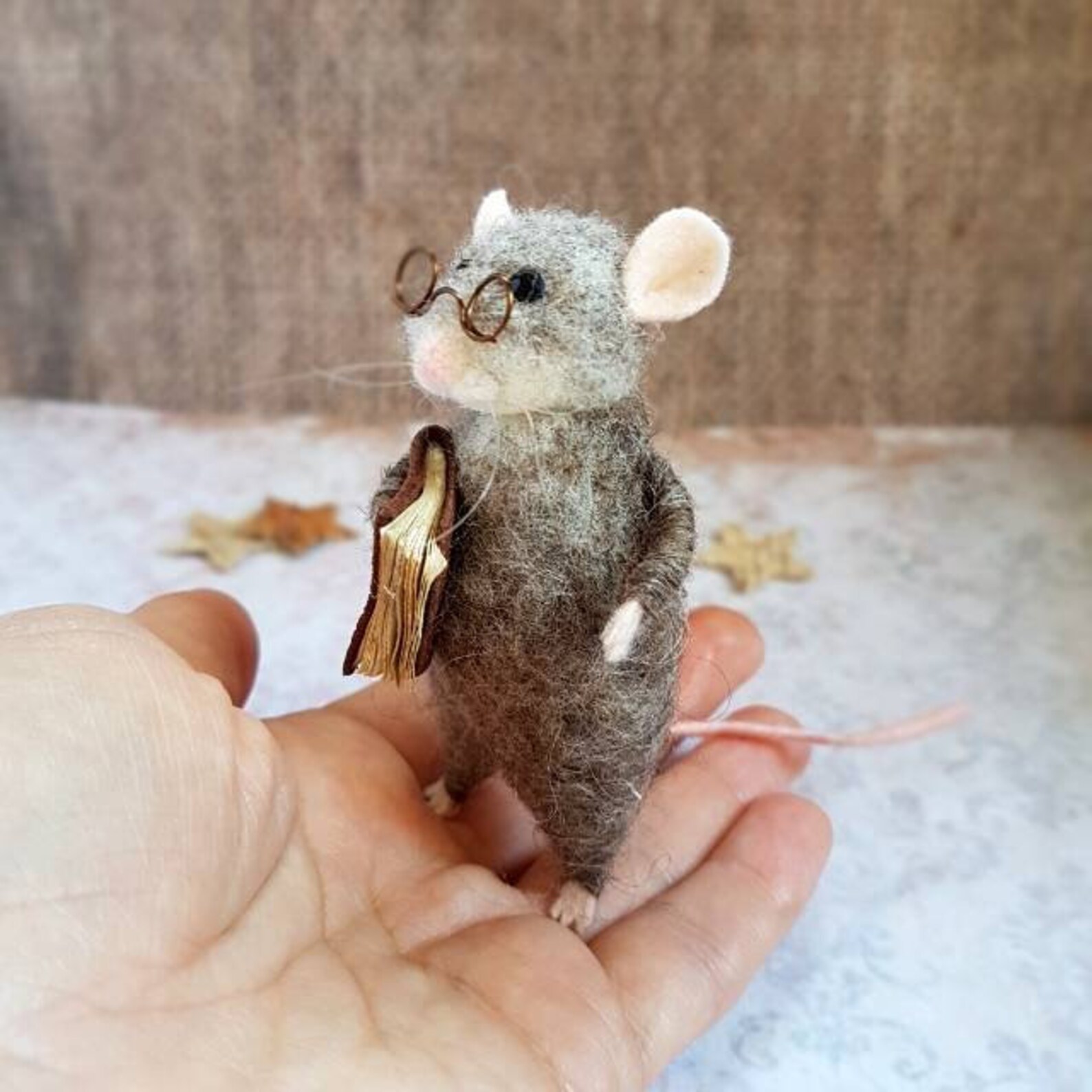 Whimsical felted mice with book Needle felted mouse with | Etsy