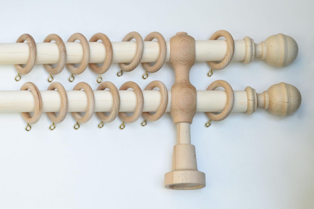 28mm Double Untreated Solid Wood Curtain Pole Set With Fixings - Etsy