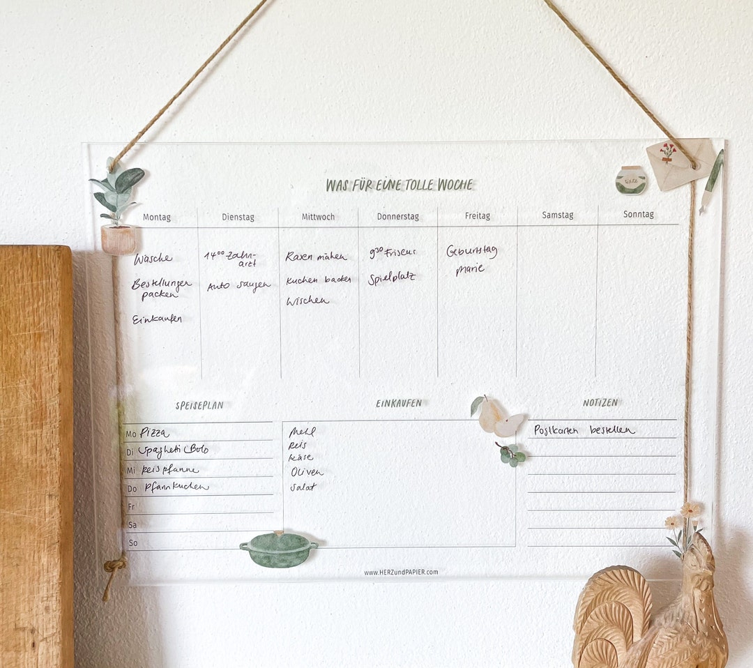 Wochenplan (ca. A3 groß) aus Acryl in verschiedenen Größen Wochenplaner ...