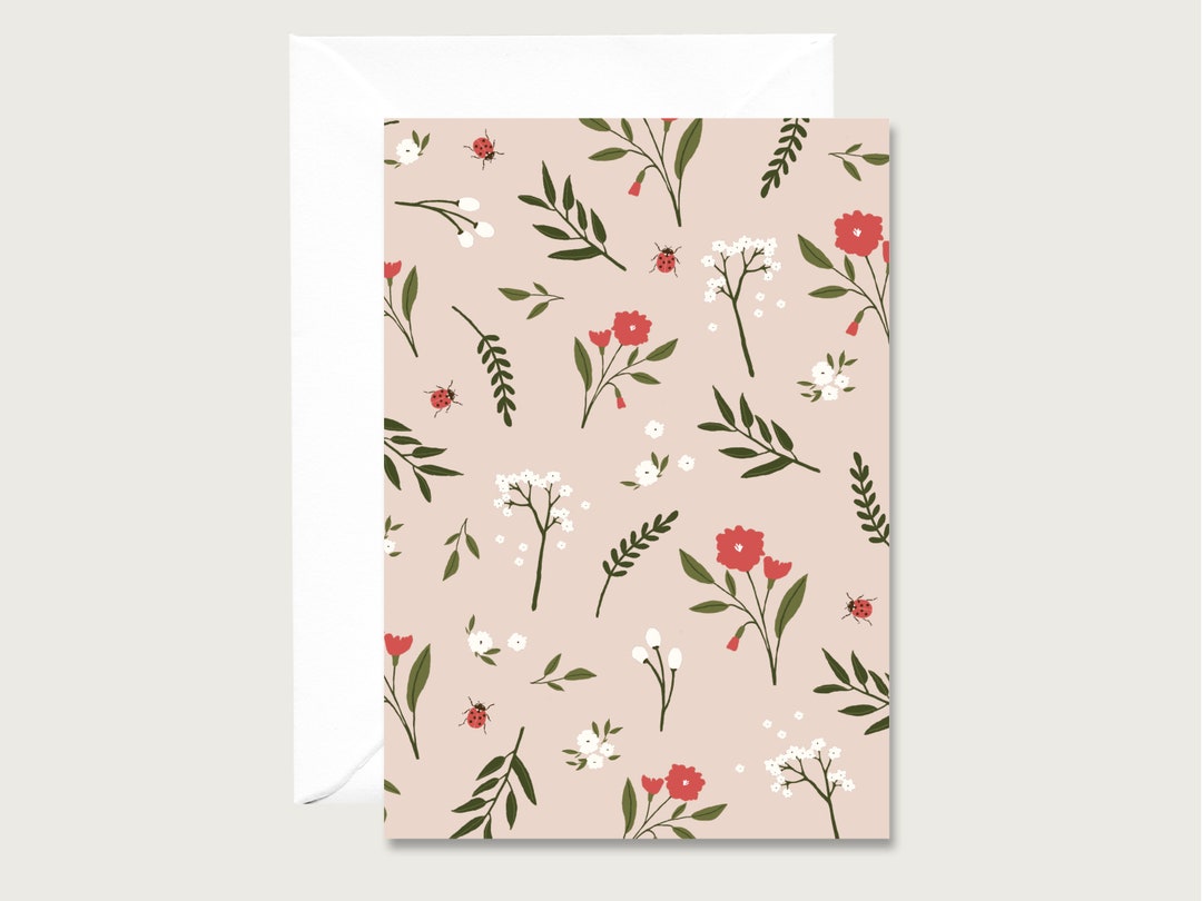 Neutral Card "pink Flowers" N_14 - Folding Card | Flowers | Leaves ...