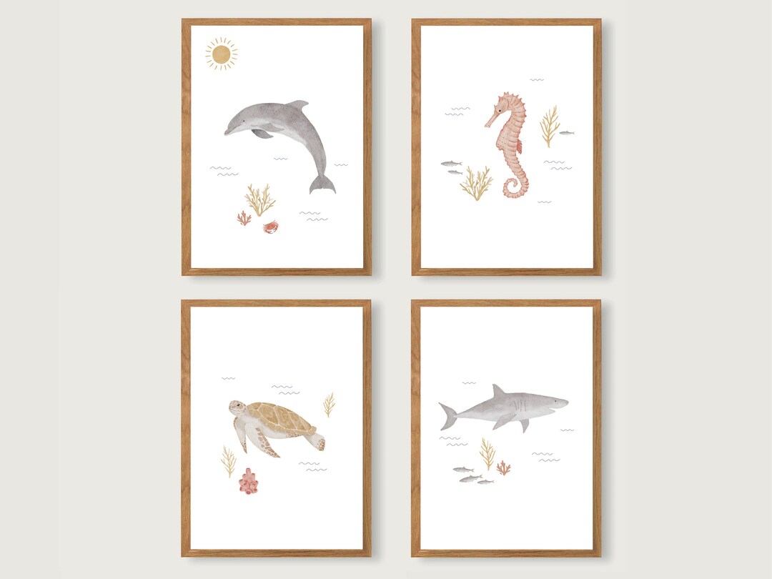 Poster Set of Sea Animals A4 Print Children's Poster Children's Room ...