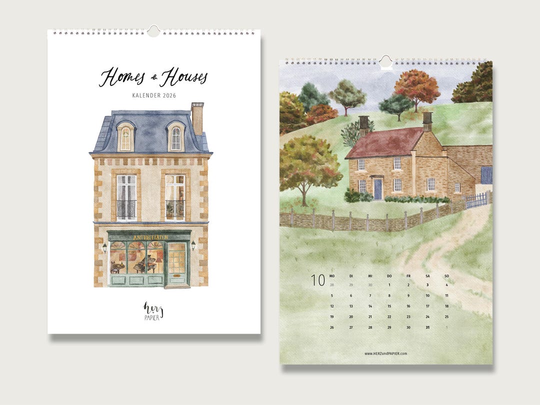 Calendar 2026 - Homes & Houses - A4 Monthly Calendar | Houses ...