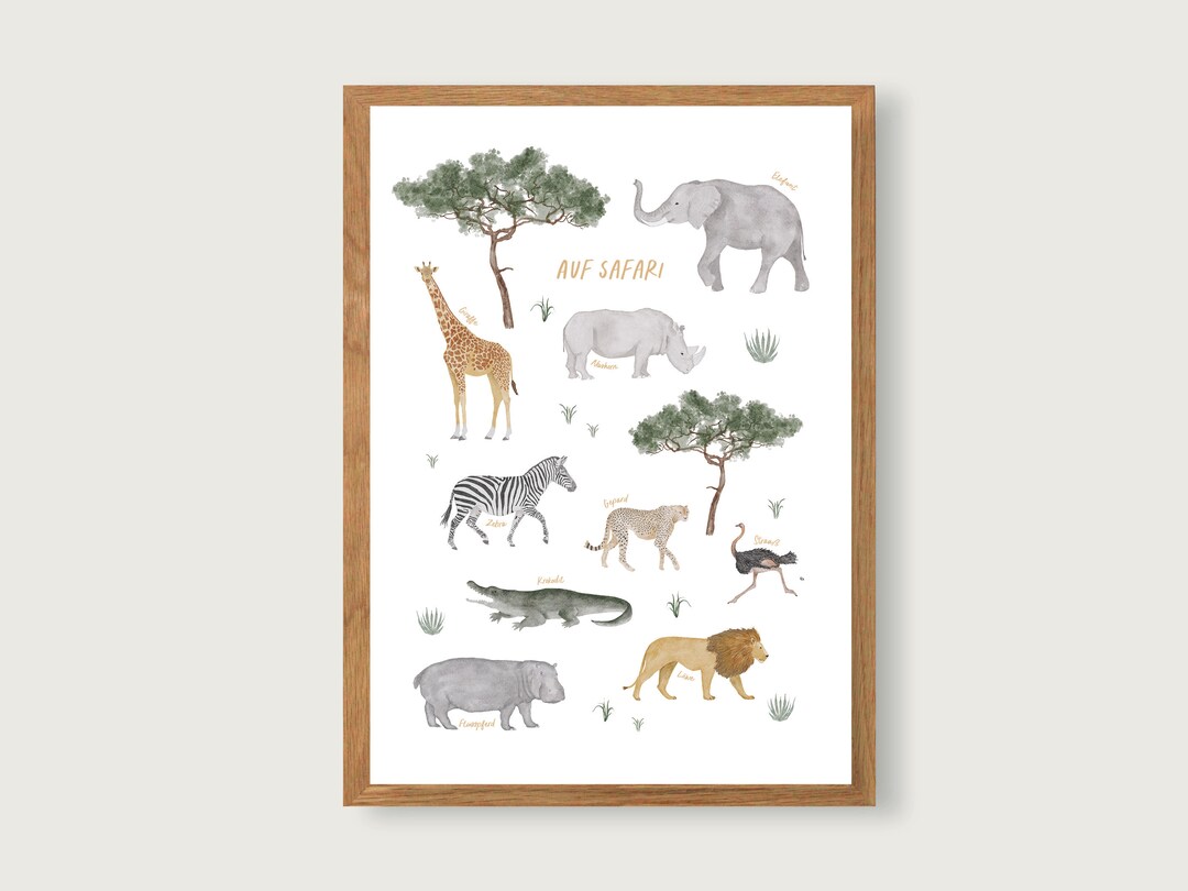 Poster "on Safari" - African Animals | Children's Room | Art Print A3 ...
