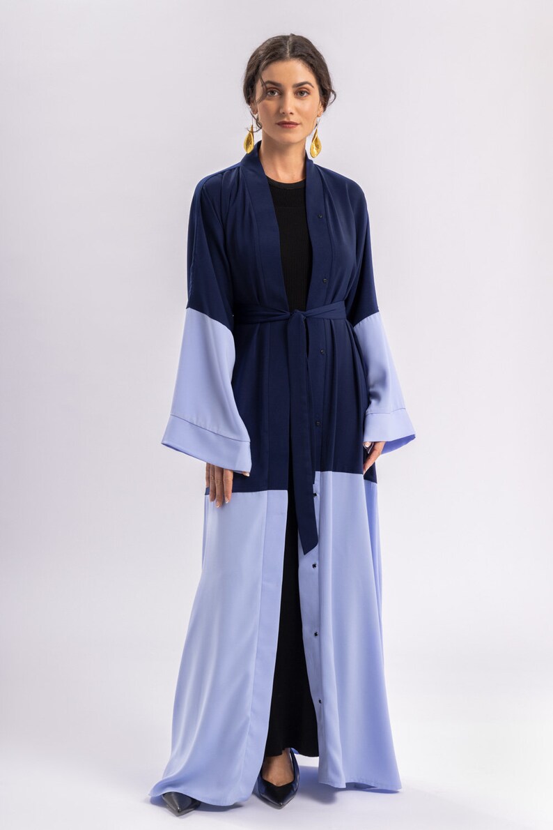 Blue Plain Open Abaya With Belt - Etsy UK
