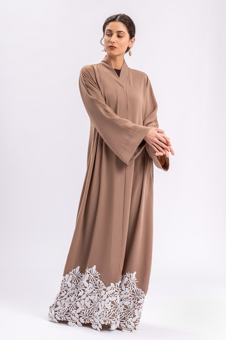Brown Lace Open Abaya Dress With Belt - Etsy