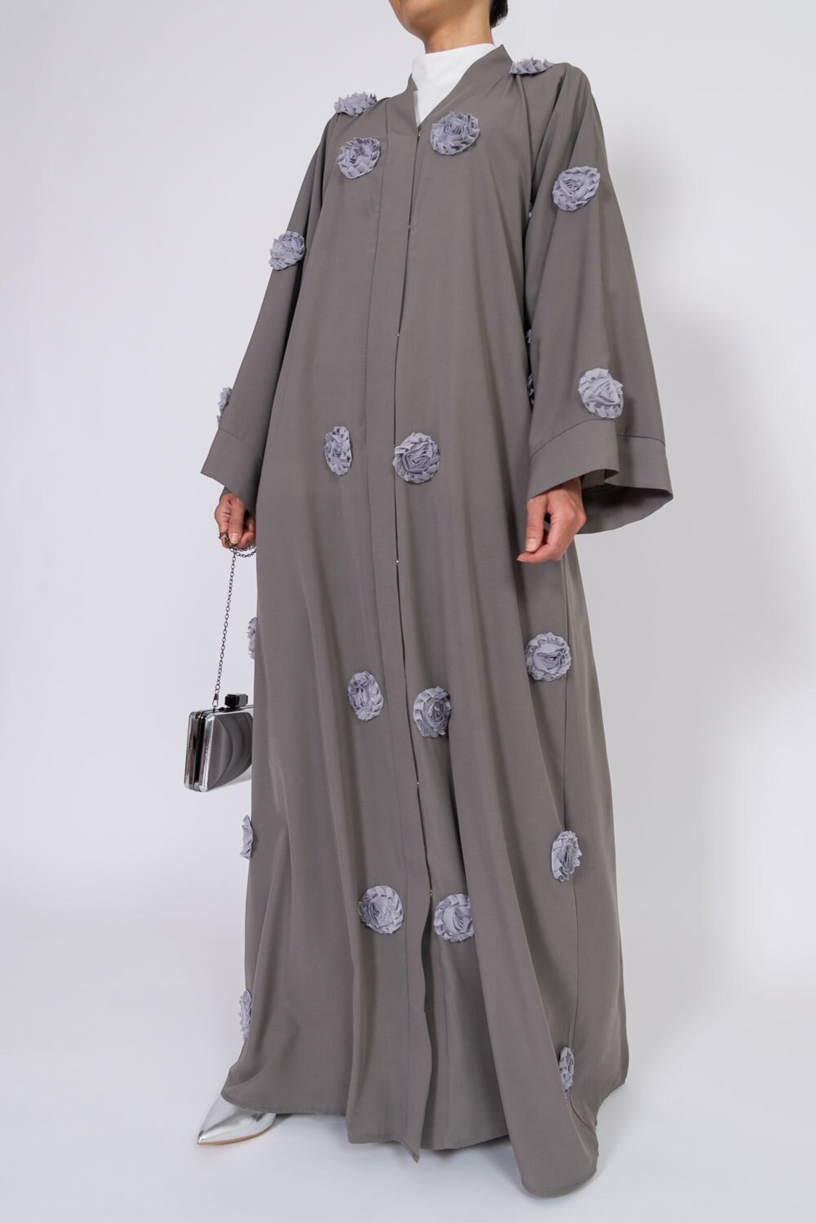 Dark Grey Embroidered Abaya - Etsy