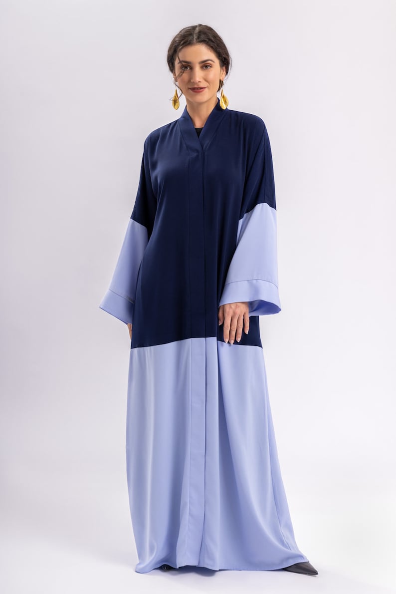 Blue Plain Open Abaya With Belt - Etsy UK