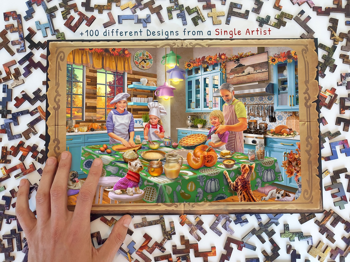 Family Cooking in the Kitchen Wooden Jigsaw Puzzle for - Etsy