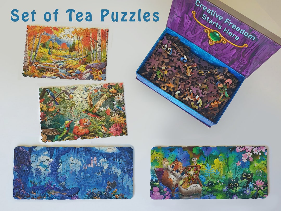 Set of 4 Tea Wooden Puzzles for Kids and Adults 50 Pieces - Etsy
