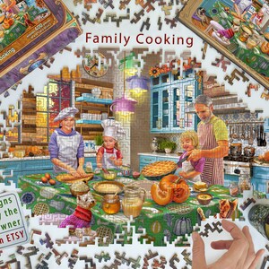 Family Cooking in the Kitchen - Wooden Jigsaw Puzzle for Adults and ...