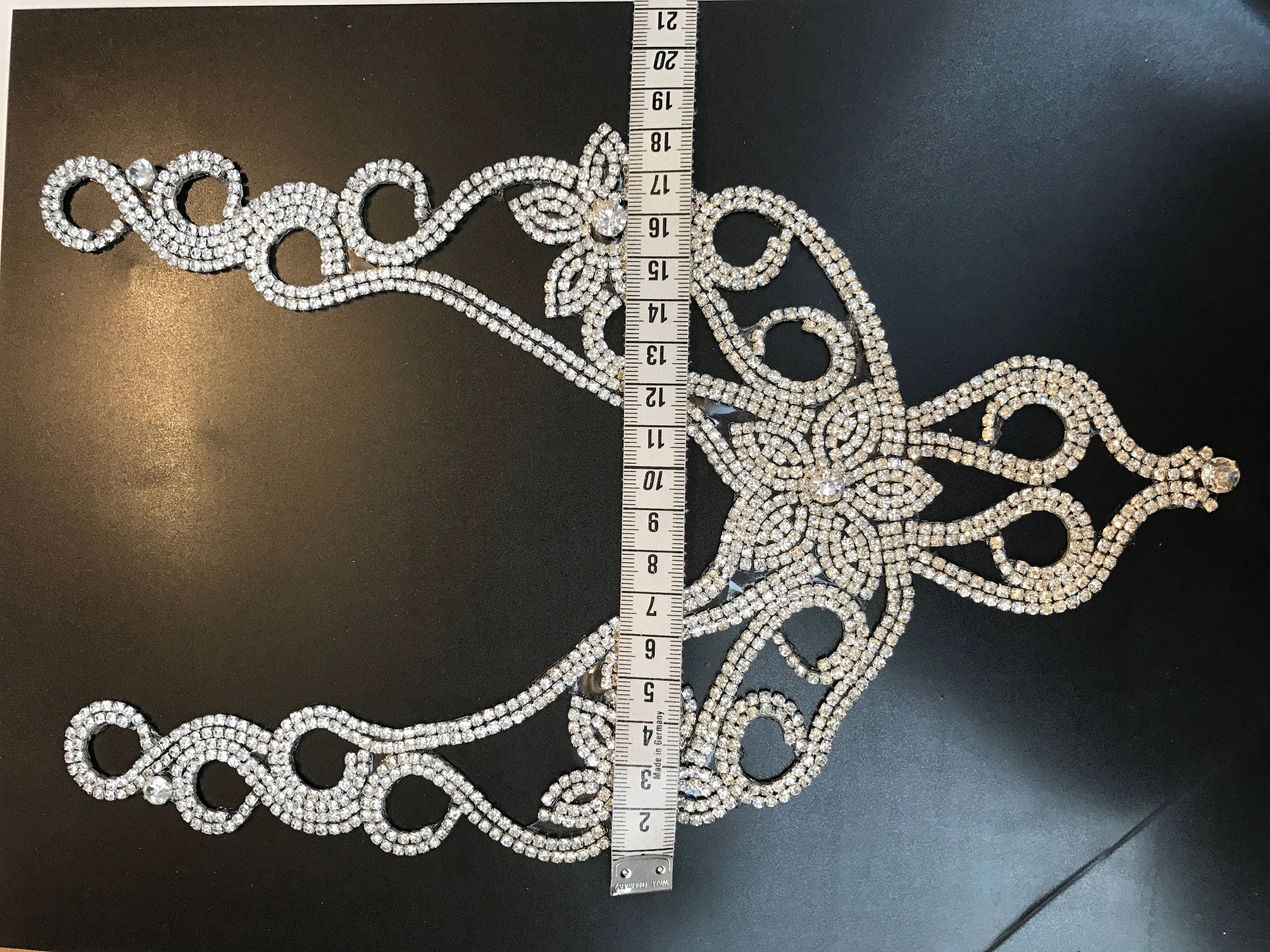 Stunning Large Crystal Neckline Motif - Iron on or Sew on - Floral ...