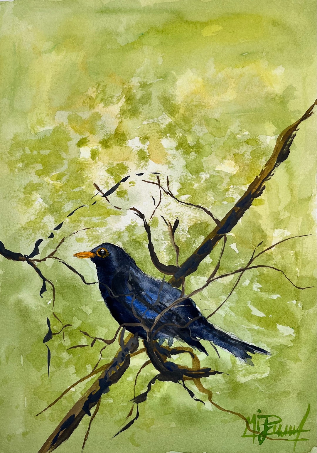 Blackbird Painting | Watercolor | Nature Art | Bird Painting ...