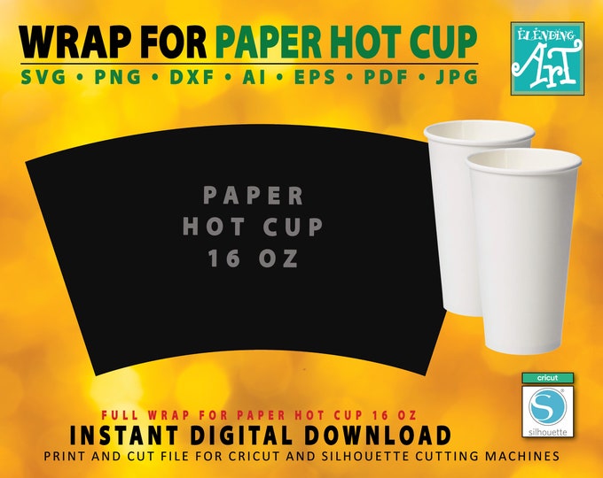 Template Wrap for Paper Hot Cup 16 Oz SVG Hot Cup Mockup 16 Oz PNG Cut ...