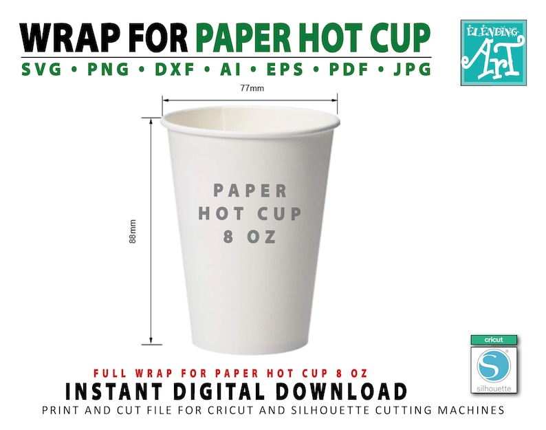 Template Wrap For Paper Hot Cup 8 oz SVG Hot Cup Mockup 8 oz | Etsy