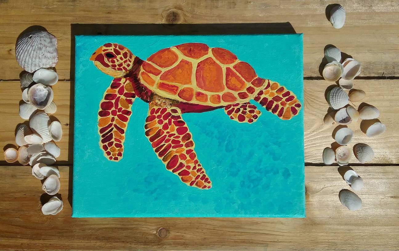 Original Painting | Sea Turtle Acrylic Painting | Canvas | Hand Painted ...