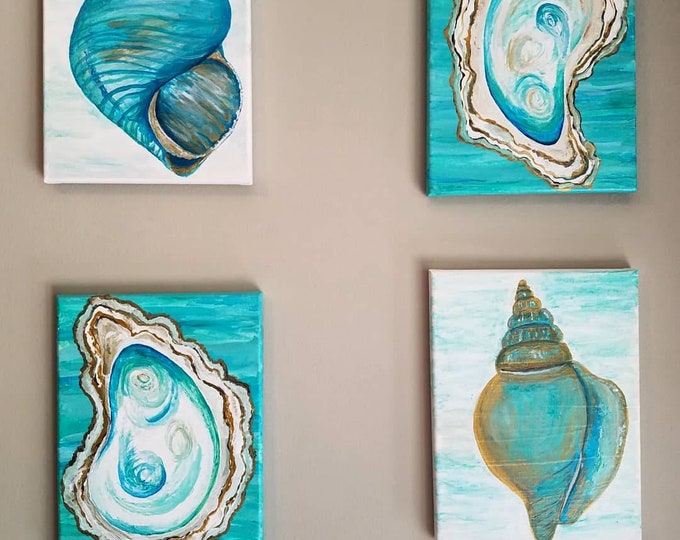Original Paintings, Shell Paintings, Set of 4 Paintings, Coastal ...