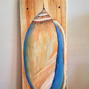Olive Seashell, Original Painting, Shell Decor, Wood Beach Sign ...