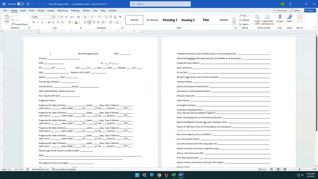 New Obstetrics Progress Note OB Pregnant Pregnancy Physicians Office ...