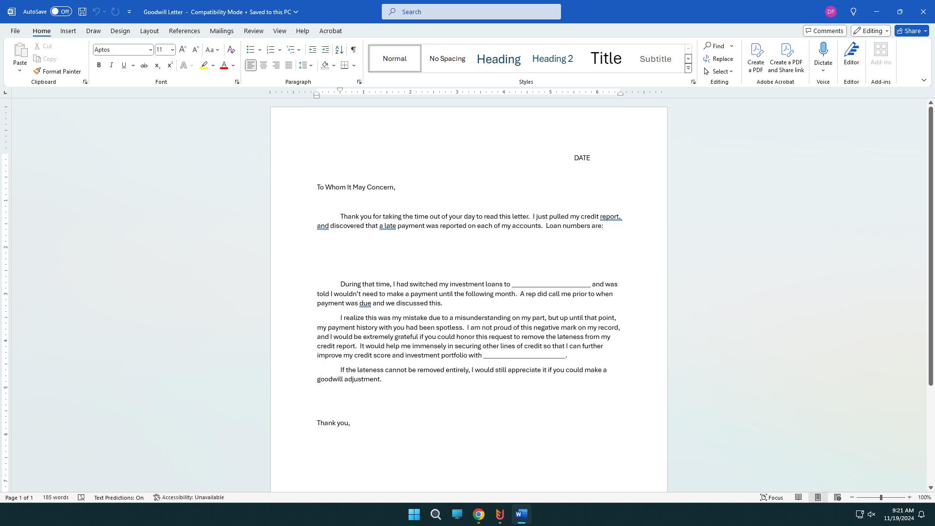 Goodwill Letter Credit Report Experian Equifax Transunion Template Form ...