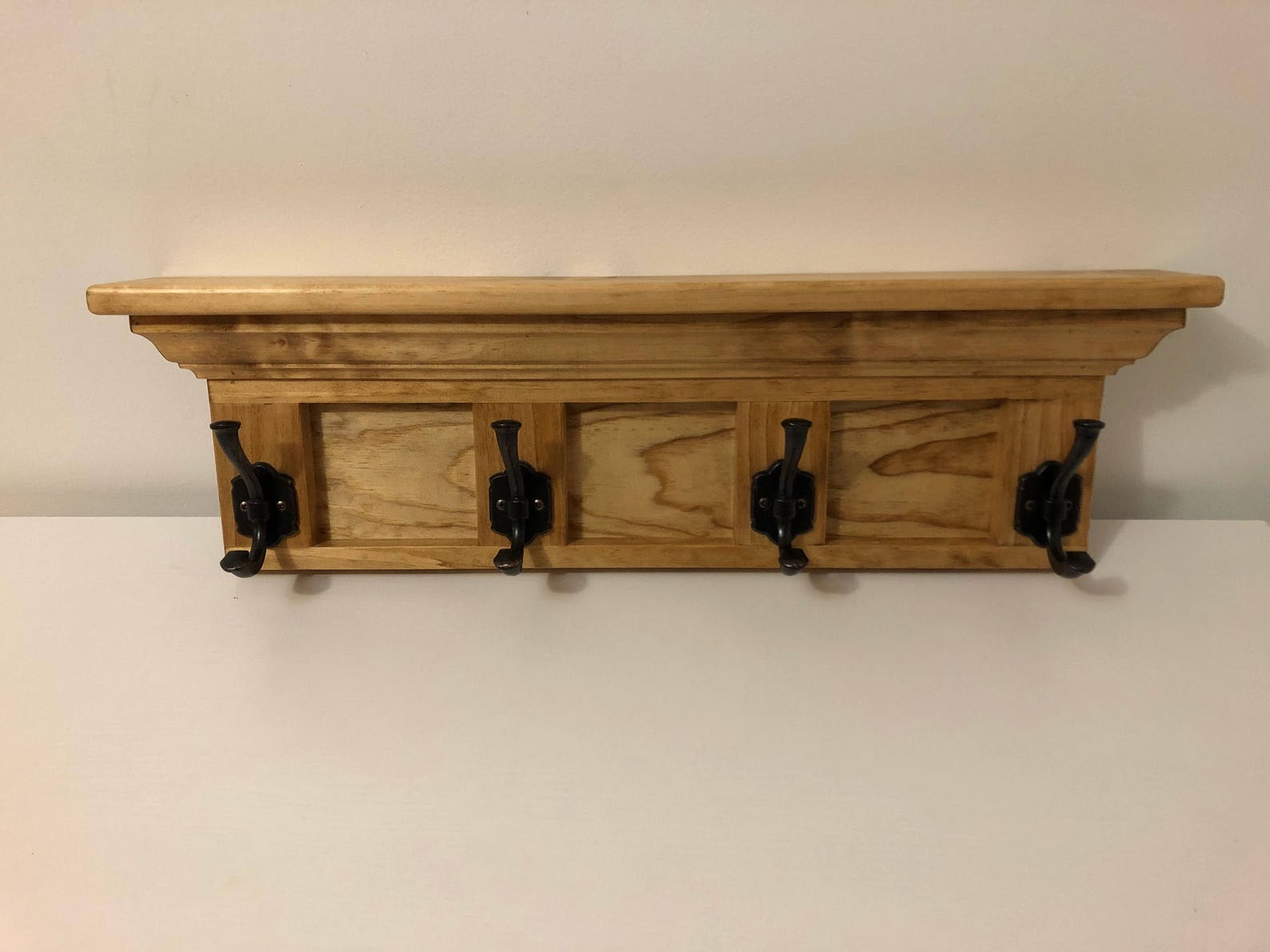 COAT RACK Wall Mounted With Shelf Crown Molding. 4 Hooks. - Etsy