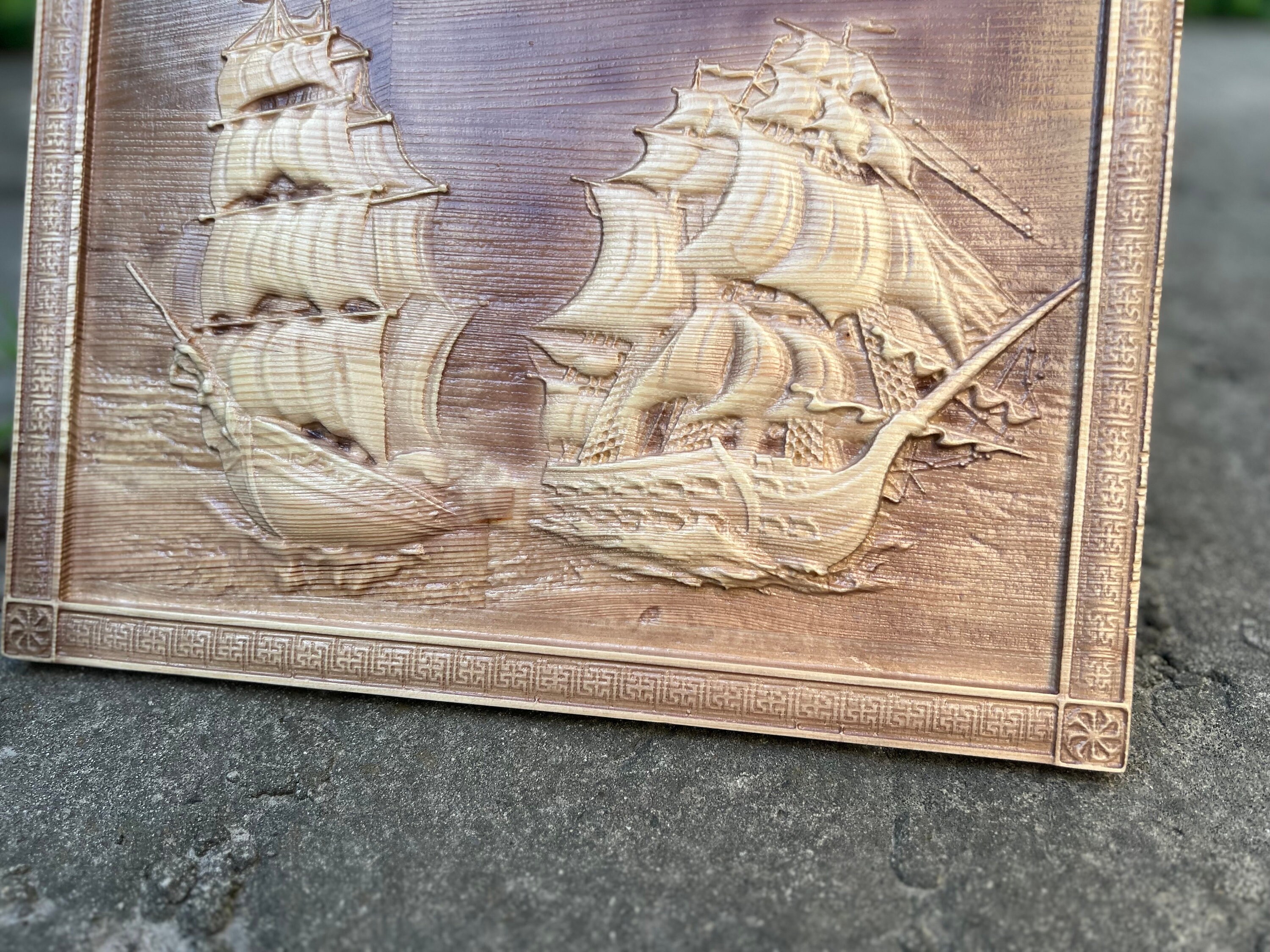 Frigate Ships at Sea, Very Large Wood Carving Picture 3D Handmade ...