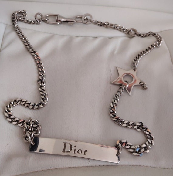 Christian Dior Plate Logo Star Chain Link Belt Silver… - Gem
