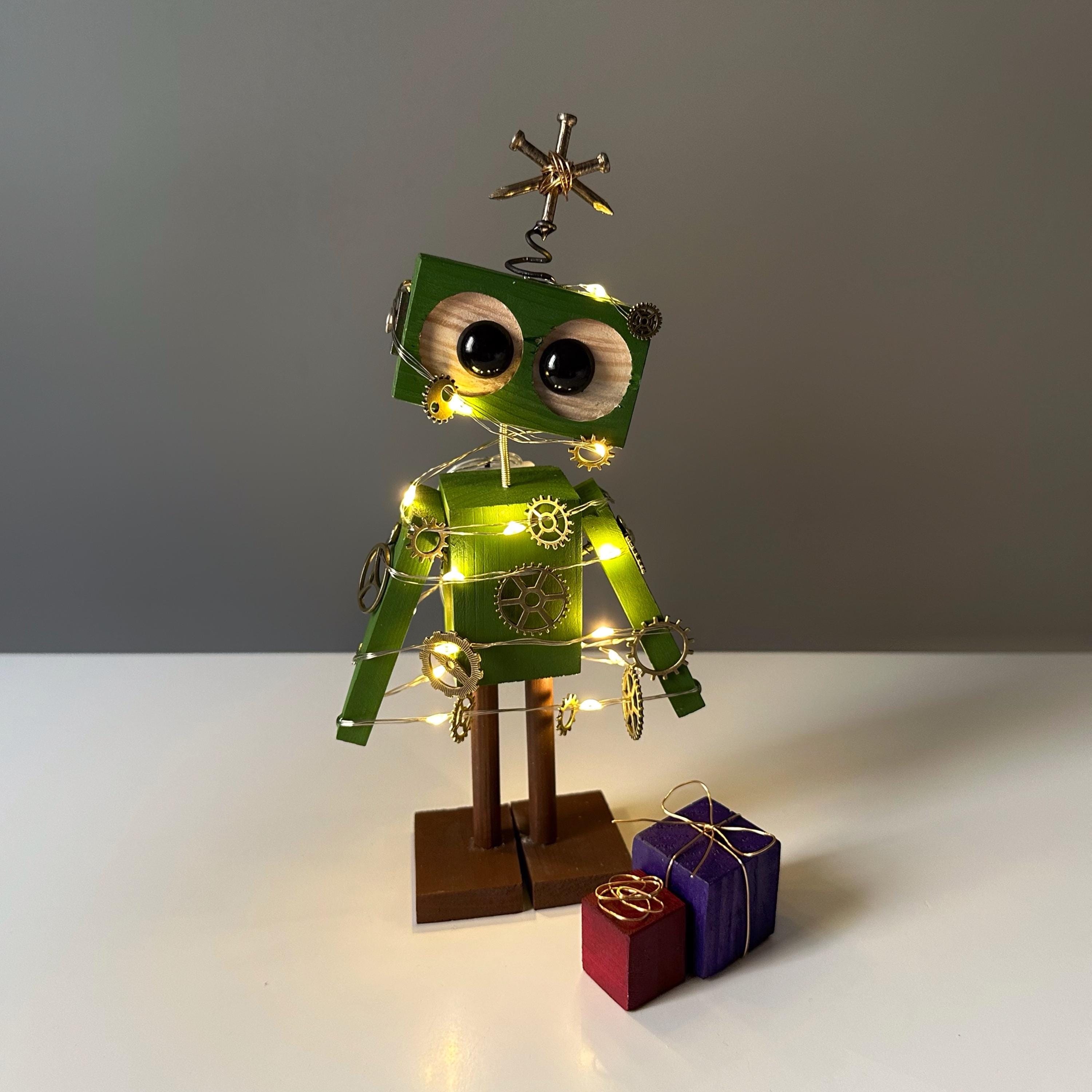 Handmade Steampunk Santa and Tree Robot Duo - Red Santa Robot With ...