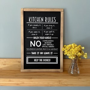 Framed Wooden Signs, Farmhouse Kitchen Sign, Kitchen Rules, Rustic ...