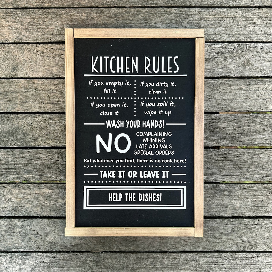 Framed Wooden Signs, Farmhouse Kitchen Sign, Kitchen Rules, Rustic ...