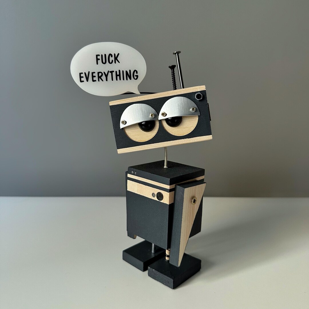 Funny Wooden Robot With Light up Speech Bubble - Sarcastic Desk Decor ...