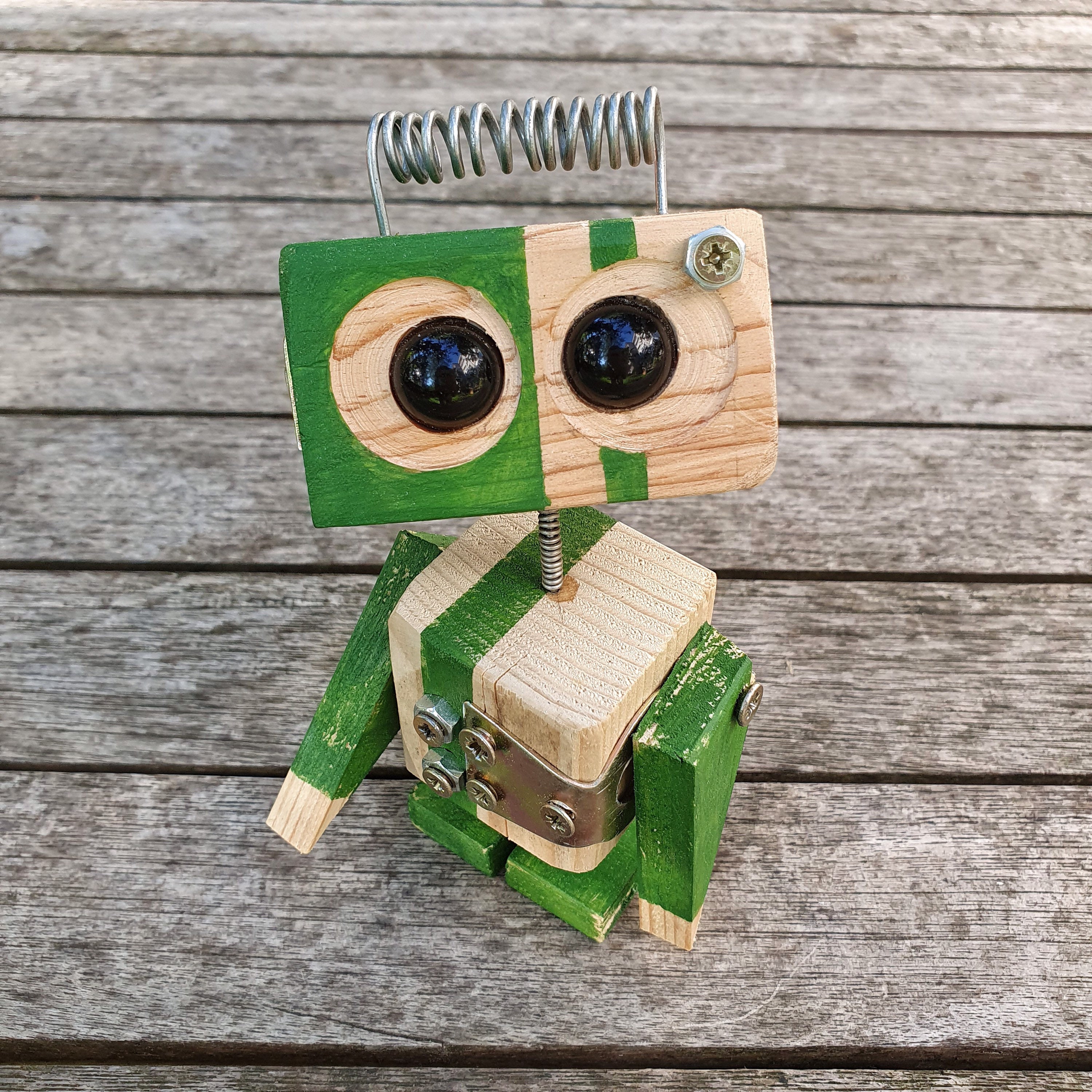 Handmade Wooden Robot Figurine – Rustic Steampunk Desk Decor – Unique ...