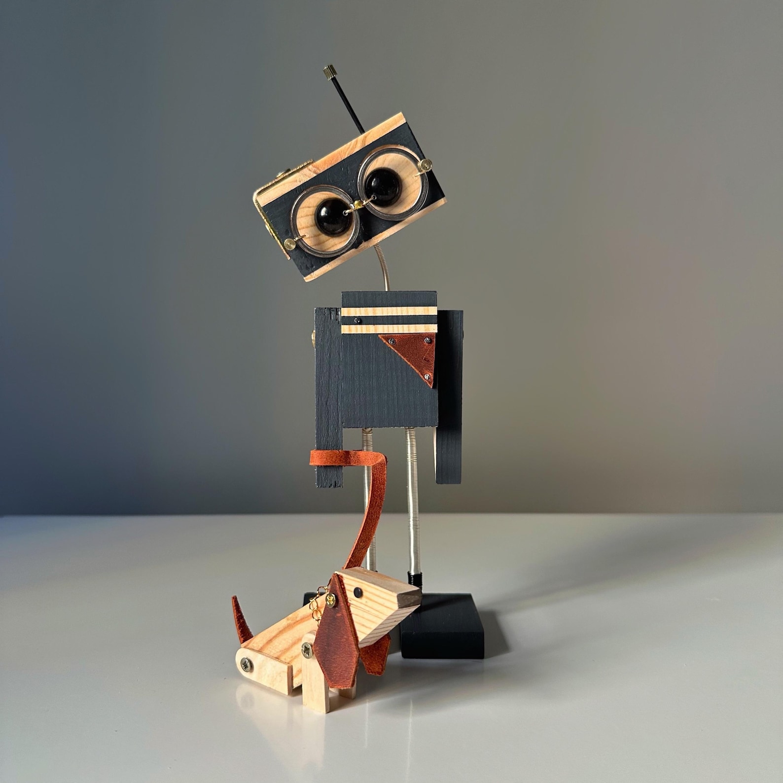 Handmade Steampunk Robot and Dog Figurines - Wooden Sculpture Duo ...