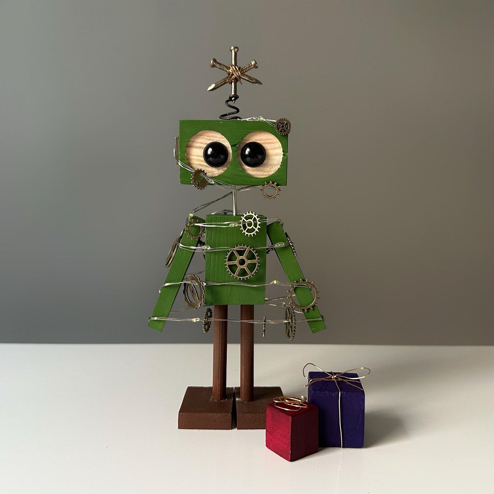 Handmade Steampunk Santa and Tree Robot Duo - Red Santa Robot With ...