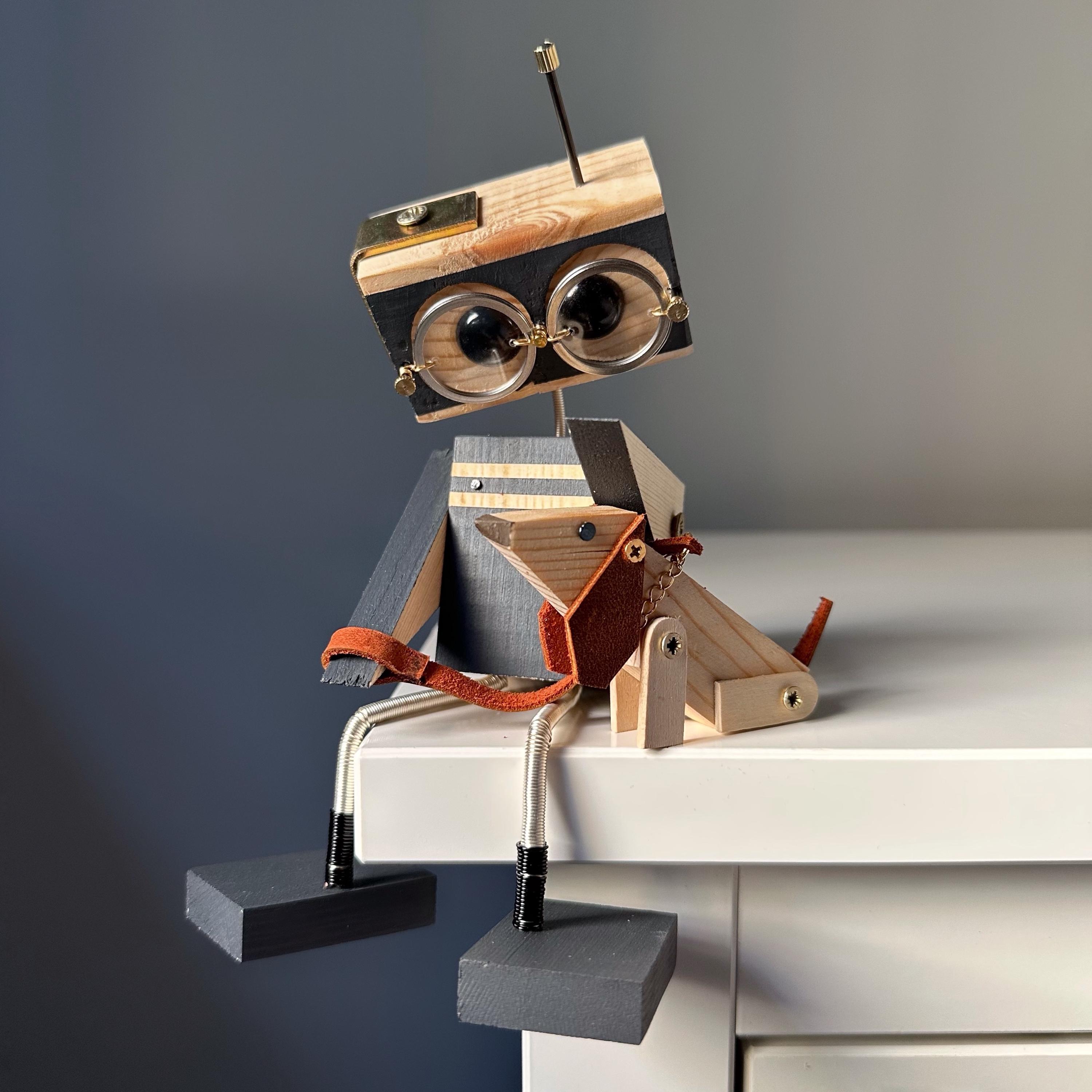 Handmade Steampunk Robot and Dog Figurines - Wooden Sculpture Duo ...