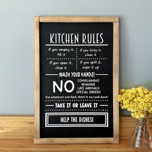 Framed Wooden Signs, Farmhouse Kitchen Sign, Kitchen Rules, Rustic ...