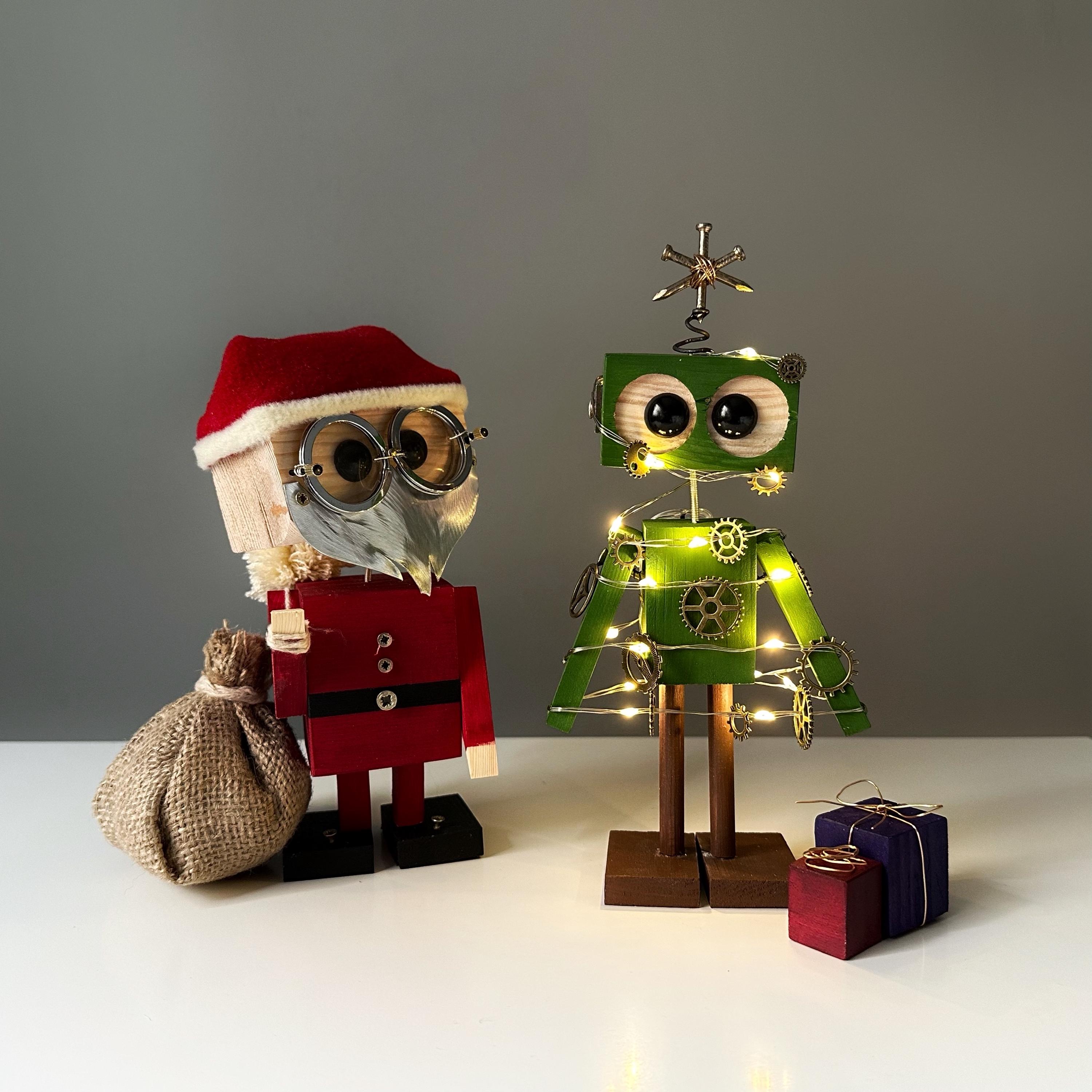 Handmade Steampunk Santa and Tree Robot Duo - Red Santa Robot With ...