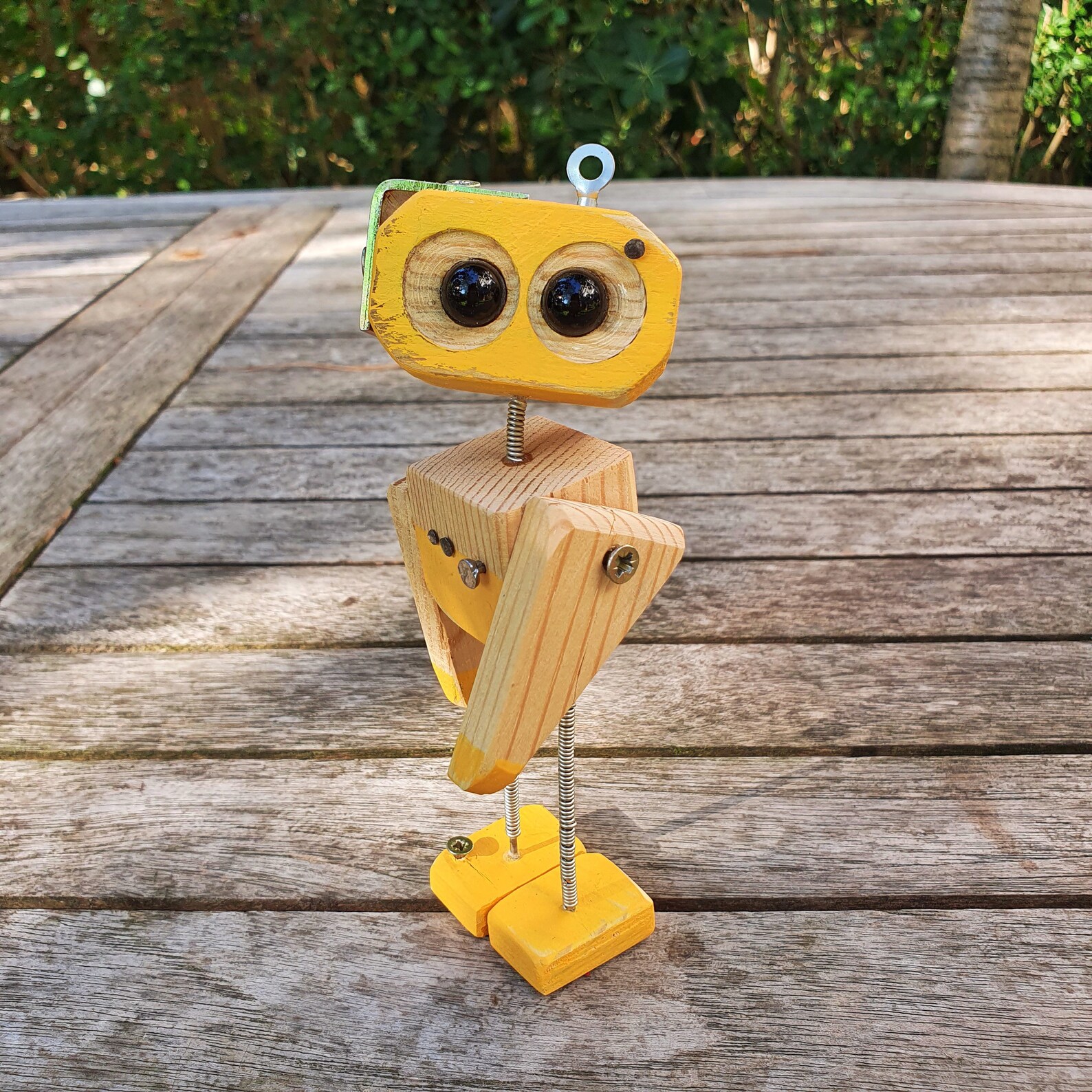 Handmade Wooden Robot Figurine - Yellow Robot Sculpture - Quirky Desk ...