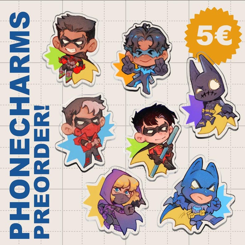 Batfam Mini Acrylic Phone Charms – 4cm | Red Hood, Nightwing, Robin(s ...