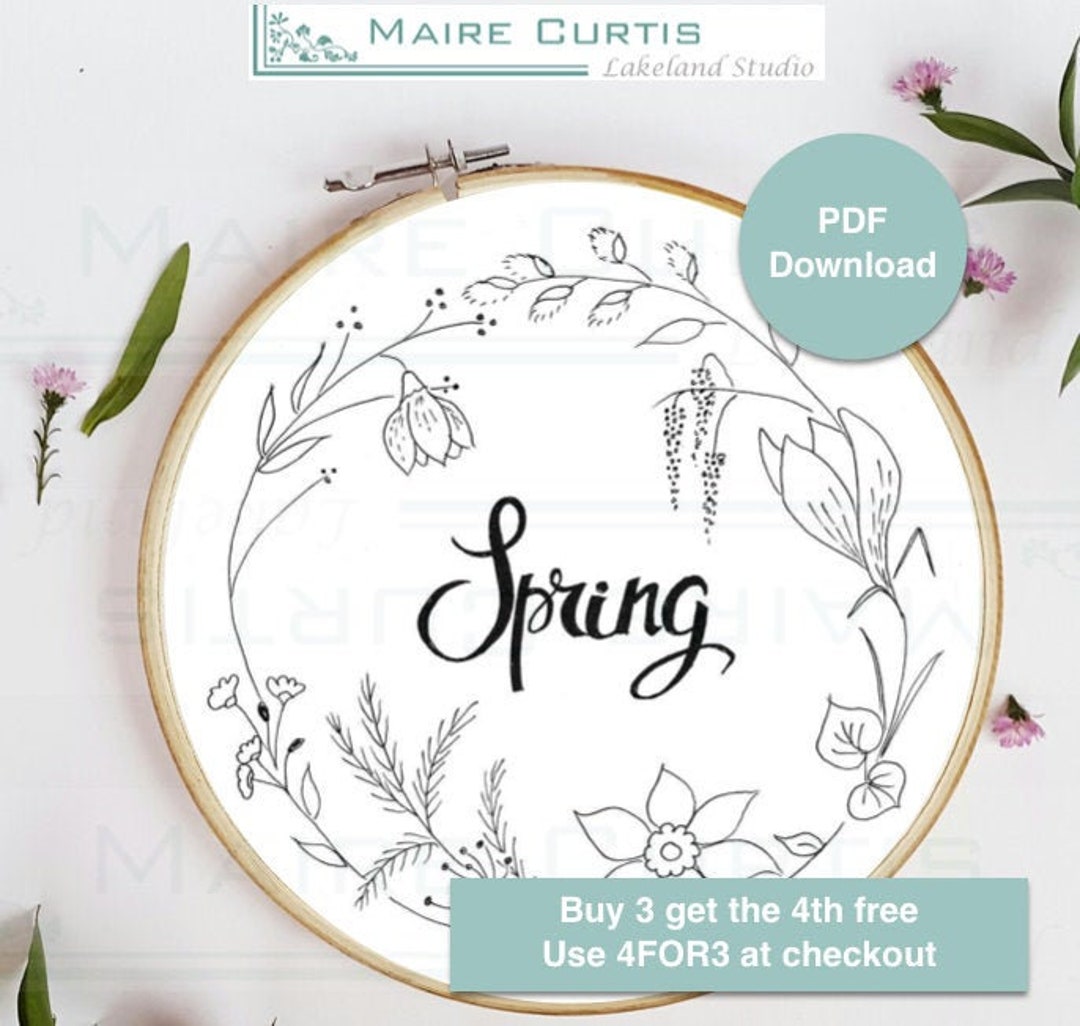 PDF Spring Floral Embroidery Design. Hoop Art Design - Etsy