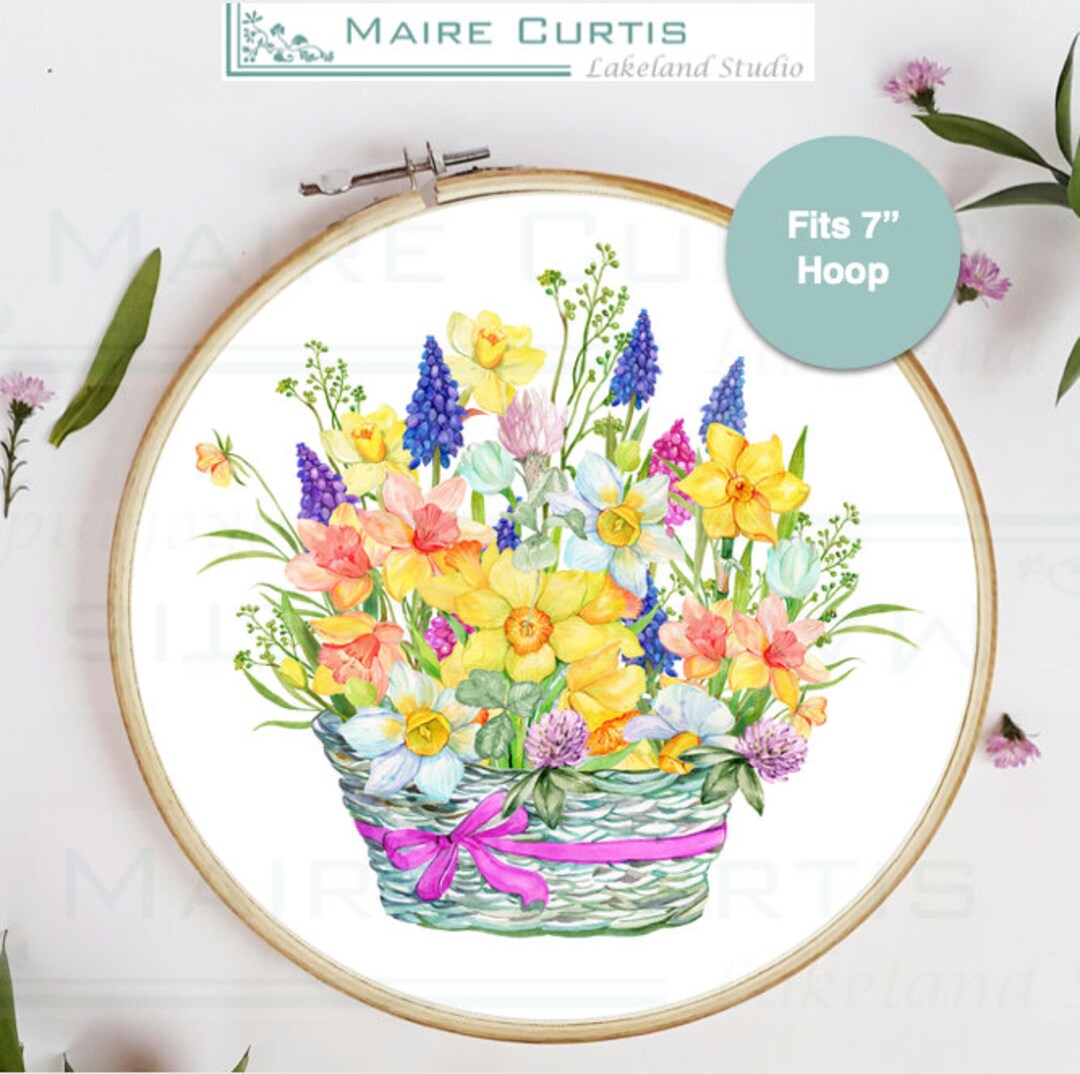 Spring Basket Embroidery Panel - Etsy