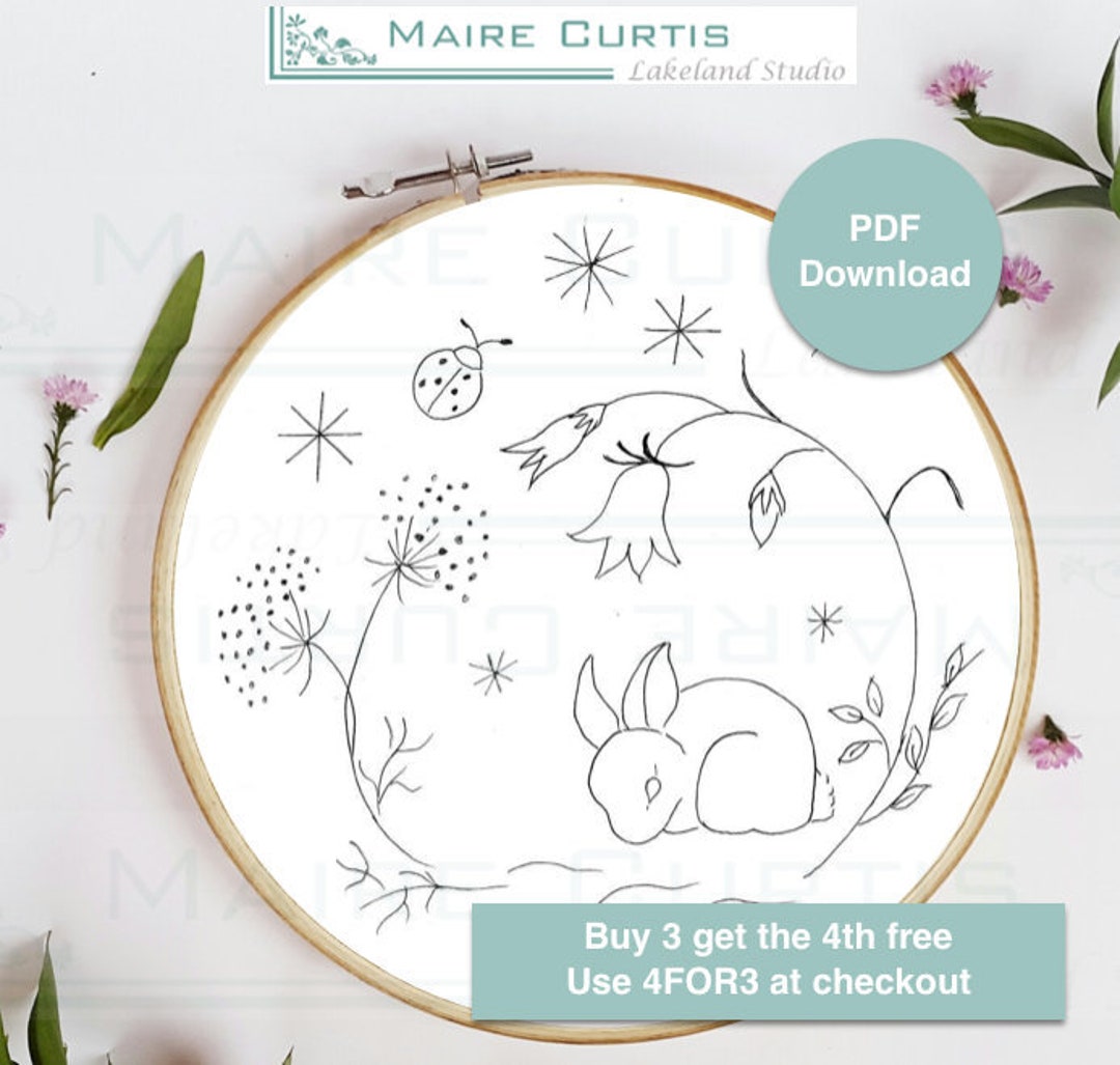 PDF Spring Bunny Embroidery Design. Hoop Art Design - Etsy